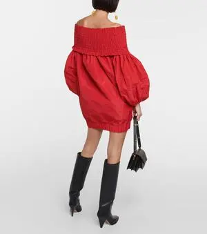 PATOU Smocked Off-shoulder Crêpe Minidress - Red