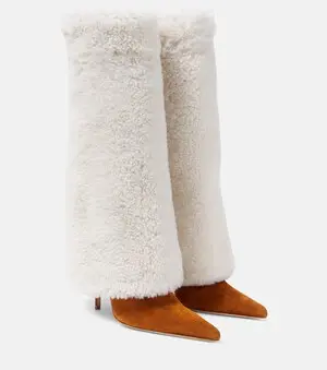 Magda Butrym Shearling And Suede Knee-high Boots - Multicoloured