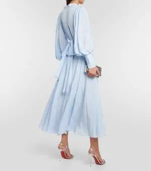 Costarellos Draped Silk Midi Dress
