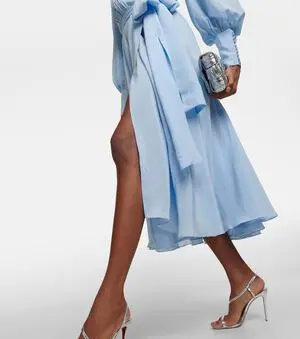 Costarellos Draped Silk Midi Dress