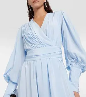 Costarellos Draped Silk Midi Dress