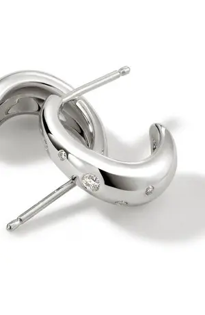 John Hardy Sterling Surf J Hoop Diamond Earrings