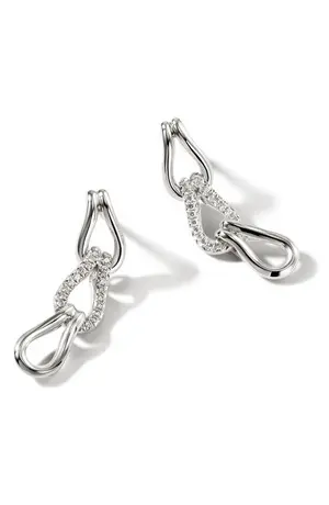 John Hardy Surf Pavé Diamond Link Drop Earrings - Silver
