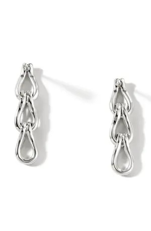 John Hardy Surf Pavé Diamond Link Drop Earrings - Silver