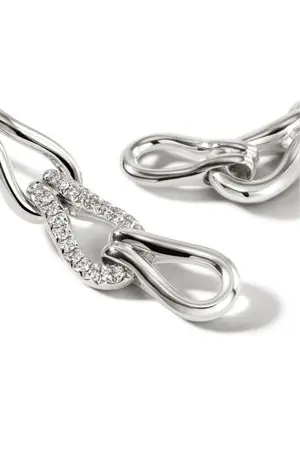 John Hardy Surf Pavé Diamond Link Drop Earrings - Silver