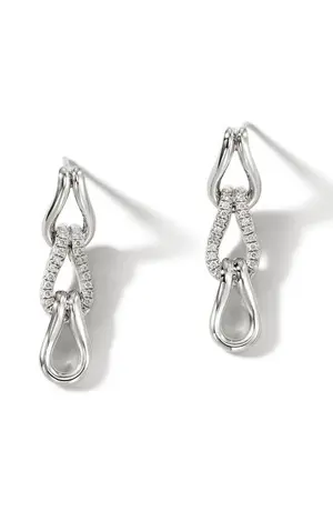 John Hardy Surf Pavé Diamond Link Drop Earrings - Silver