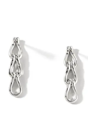 John Hardy Surf Pavé Diamond Link Drop Earrings - Silver