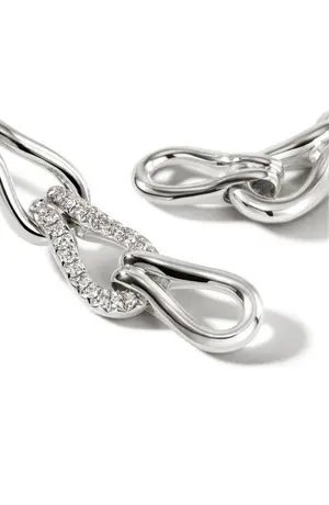 John Hardy Surf Pavé Diamond Link Drop Earrings - Silver
