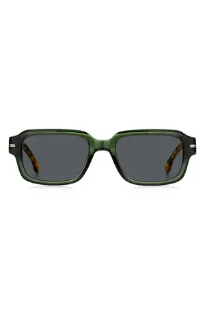 BOSS BOSS 53mm Rectangle Sunglasses Green Havana/ Gray