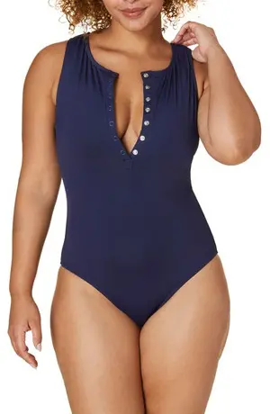 ANDIE Andie Malibu Long Torso One-Piece Swimsuit Navy