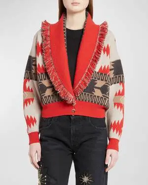 Alanui Icon Jacquard Cardi-bomber Sand Fire