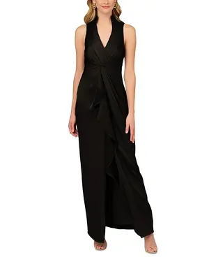 Aidan Mattox Gathered Front Gown - Black