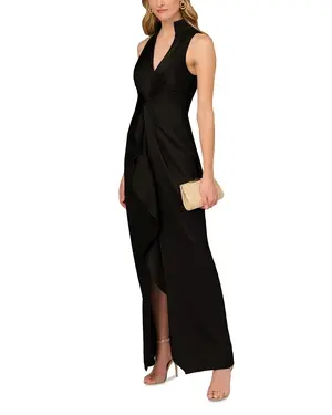 Aidan Mattox Gathered Front Gown - Black