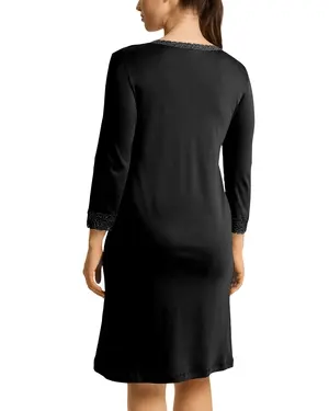 Hanro Moments Cotton Lace Trim Nightgown - Black