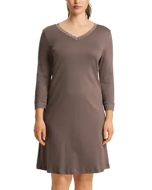 Hanro Moments Cotton Lace Trim Nightgown Stonewash