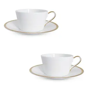 TWIG NEW YORK Golden Edge Teacup & Saucer, Set Of 2 - Gold
