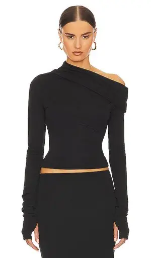 HELSA Matte Jersey Drape Shoulder Top