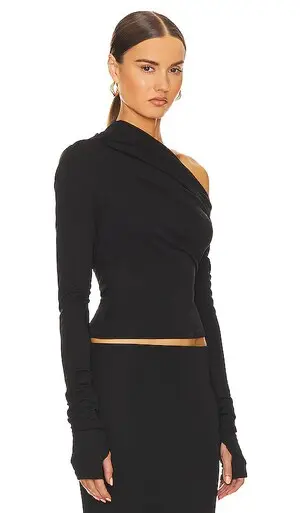 HELSA Matte Jersey Drape Shoulder Top