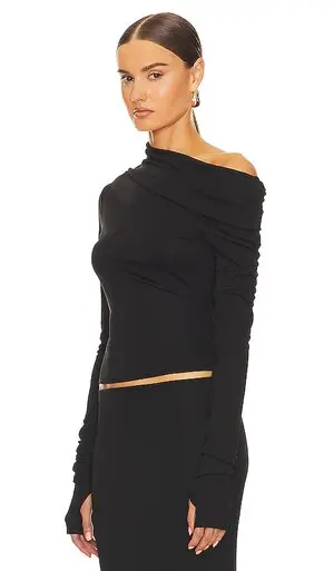 HELSA Matte Jersey Drape Shoulder Top