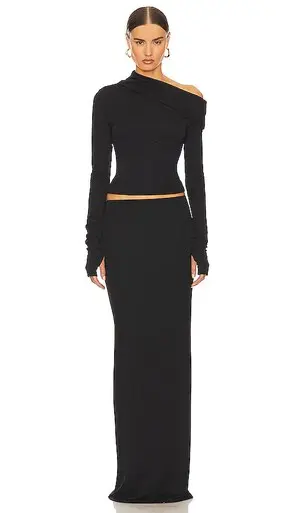 HELSA Matte Jersey Drape Shoulder Top