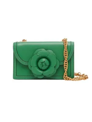 Oscar De La Renta Women's Classic Tro Flower Appliqué Leather Shoulder Bag - Green Green