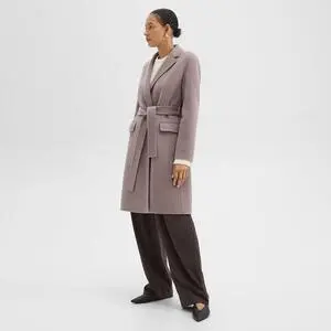 Theory Wrap Coat In Double-face Wool-cashmere - Cinder Melange