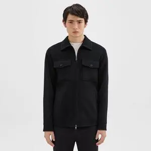 Theory Shirt Jacket In Double-Face Wool-Cashmere Black/dk Charcoal Mel