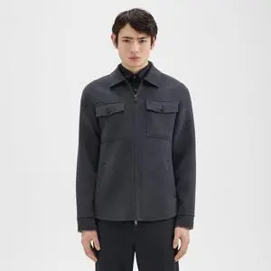 Theory Shirt Jacket In Double-face Wool-cashmere - Dark Charcoal Melange