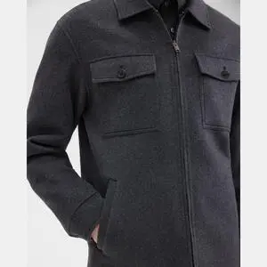 Theory Shirt Jacket In Double-face Wool-cashmere - Dark Charcoal Melange