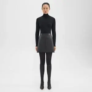 Theory A-line Mini Skirt In Leather
