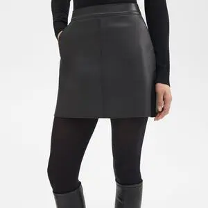 Theory A-line Mini Skirt In Leather