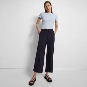 Theory Cropped Wide-Leg Pant In Washed Twill Navy