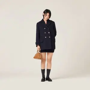 Miu Miu Cloth Pea Coat - Navy | Editorialist