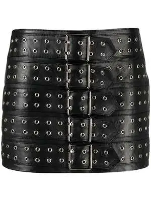 MANOKHI Belted Leather Miniskirt