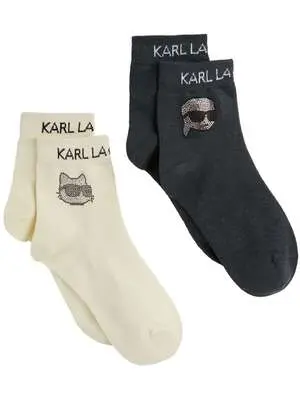 Karl Lagerfeld Ikon Rhinestone-embellished Socks - White