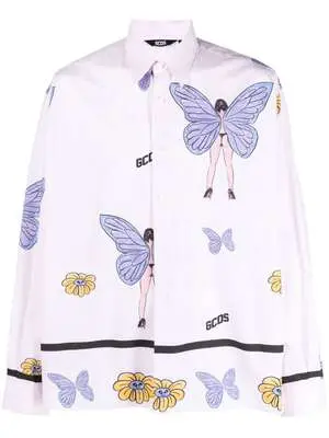 Gcds Butterfly-print Cotton Shirt - Pink