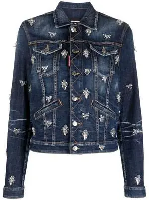 Dsquared2 Crystal-embellished Cropped Denim Jacket - Blue