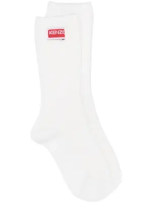 Kenzo Logo-patch Ribbed-knit Socks - White