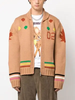 Dsquared2 Intarsia Knit Zip-up Cardigan - Brown