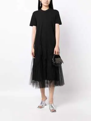 JNBY Tulle-panel Cotton Midi Dress