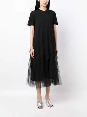 JNBY Tulle-panel Cotton Midi Dress