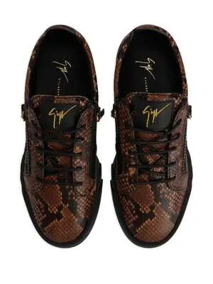 GIUSEPPE ZANOTTI Frankie Snakeskin-print Sneakers - Brown