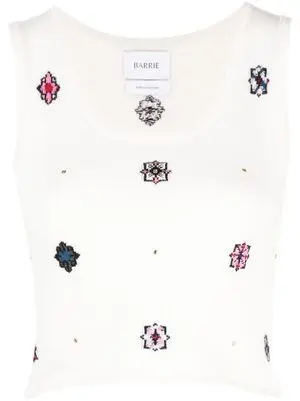 BARRIE Floral-motif Cropped Knitted Top - Neutrals