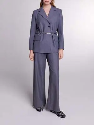 Maje Suit Jacket With Chain Belt Grey