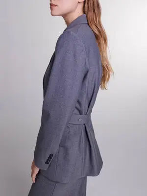 Maje Suit Jacket With Chain Belt - Grey