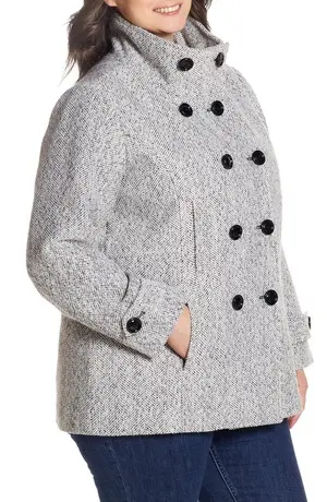 Gallery Double Breasted Pea Coat - Black/ White