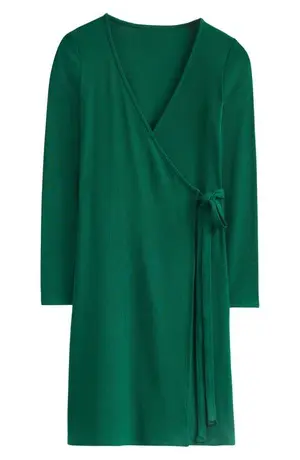 Boden Jersey Rib Long Sleeve Wrap Dress