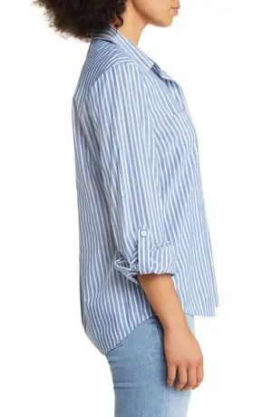 BEACHLUNCHLOUNGE Stripe Cotton & Modal Button-up Shirt - Ocean Air