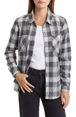 BEACHLUNCHLOUNGE Plaid Jacquard Knit Shacket Grey Cameo