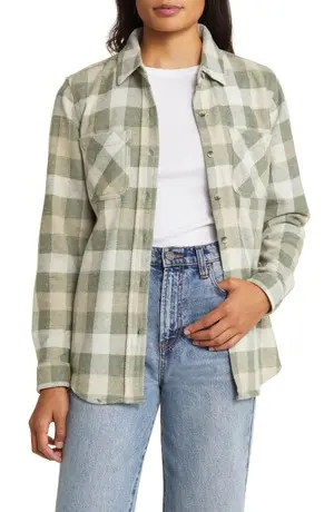 BEACHLUNCHLOUNGE Plaid Jacquard Knit Shacket Sage Cameo